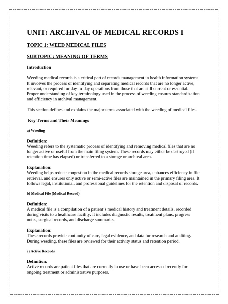 Weeding and Archiving Medical Records | PDF | Medical Record | Records ...