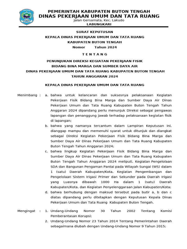 SK Direksi Bina Marga 2024 | PDF