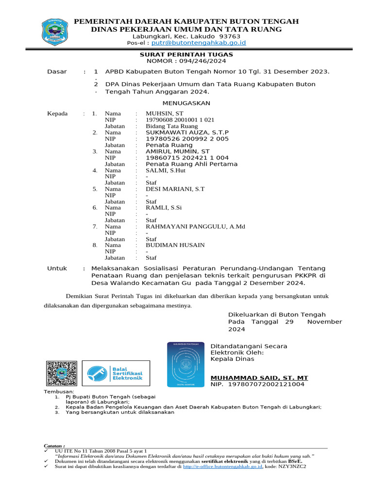 Surat Tugas Sosialisasi Penataan Ruang | PDF