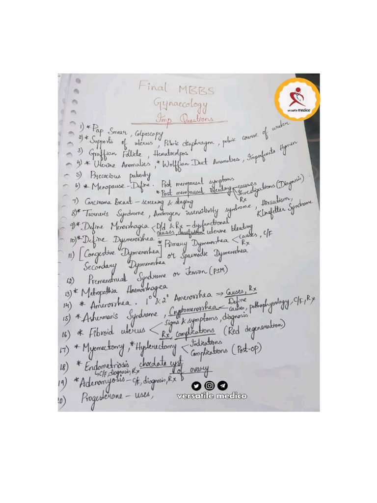 Gynaecology Sure Shot Questions | PDF