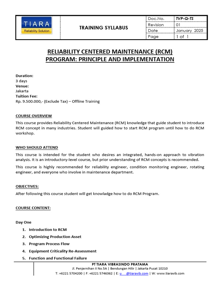 Syllabus Reliability Centered Maintenance - RCM | PDF | Systems Engineering
