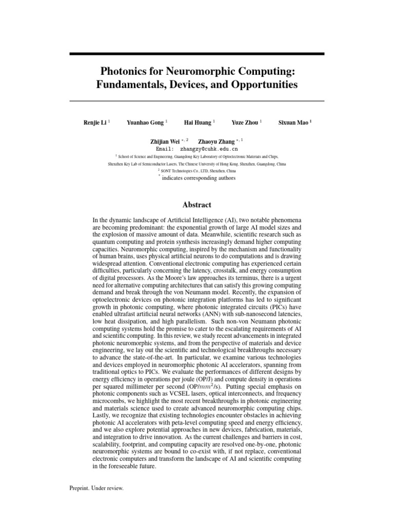 Photonics For Neuromorphic Computing: Fundamentals, Devices, and Opportunities | PDF | Central ...