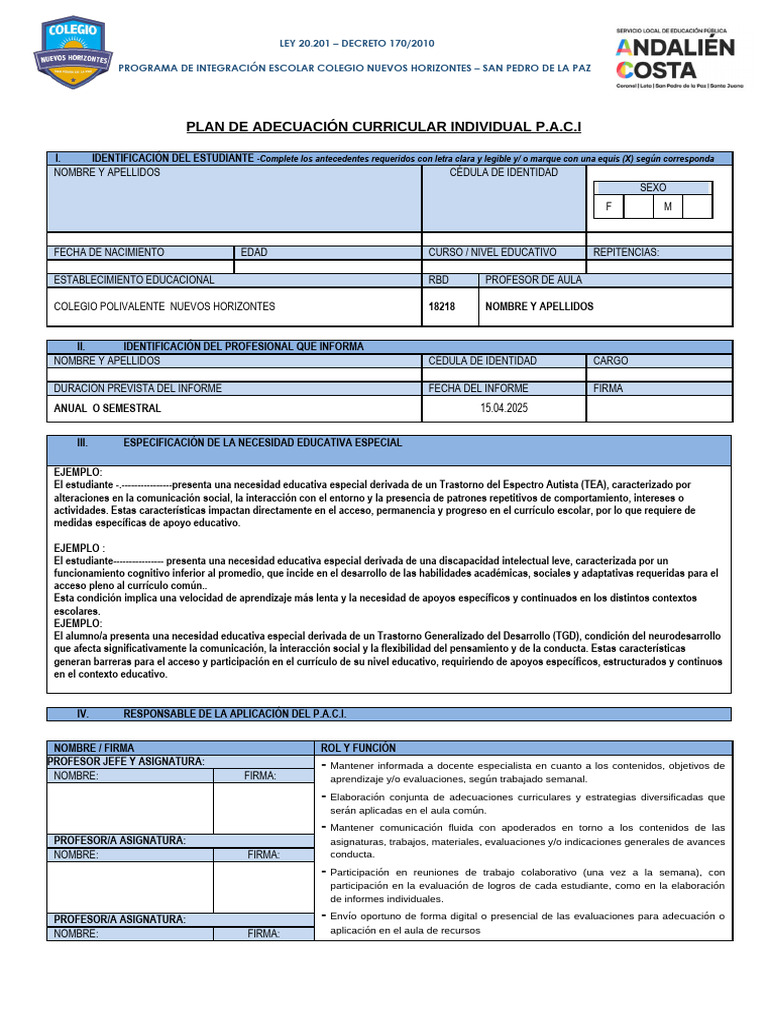 Formato Paci - 2025 | PDF | Evaluación | Aprendizaje