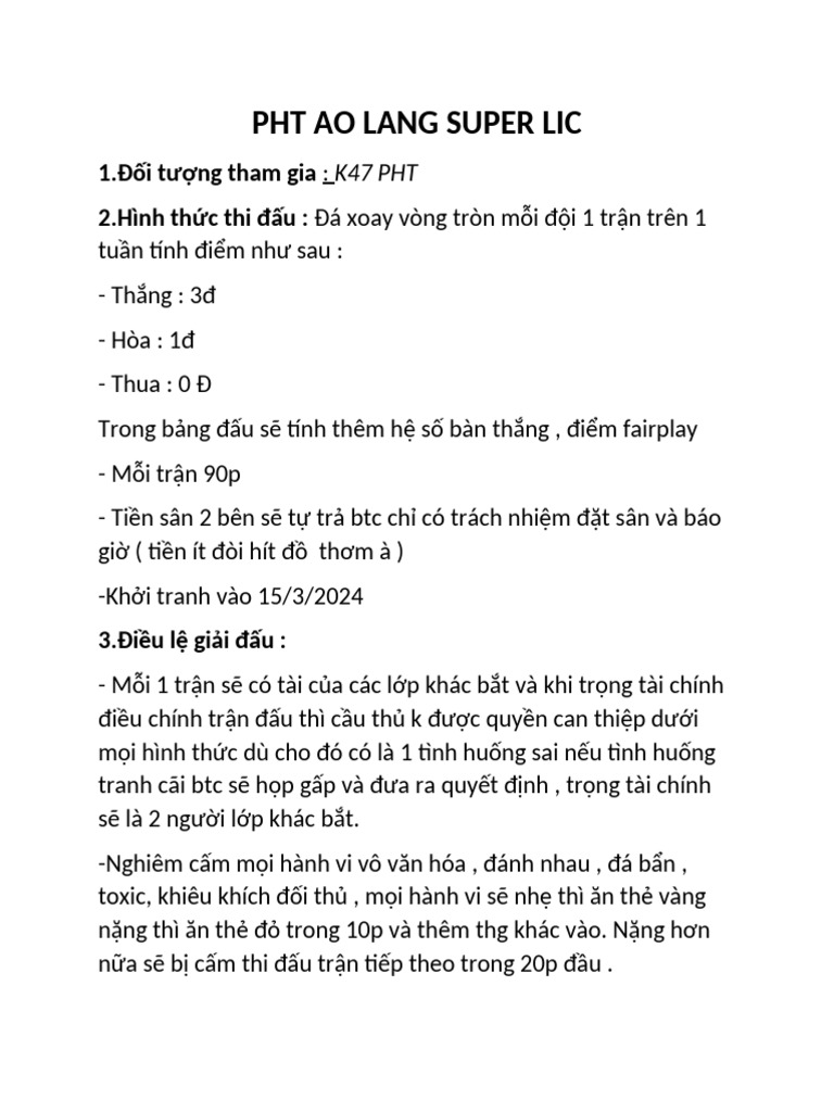 PHT Ao Lang Super Lic | PDF