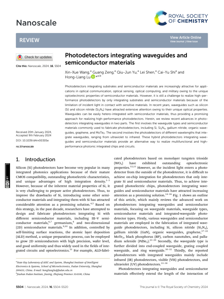 Nanoscale: Photodetectors Integrating Waveguides and Semiconductor Materials | PDF | Graphene ...