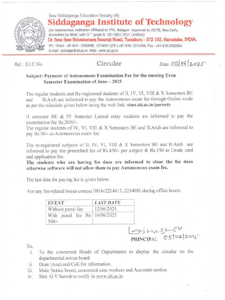 Circular - Even Sem Exam Fee | PDF