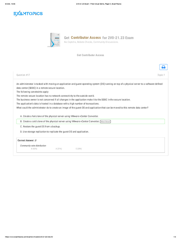 2V0-21.23 Exam - Free Actual Q&As, Page 5 _ ExamTopics | PDF | Active Directory | Virtual Machine