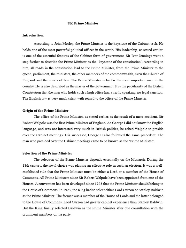 Overview of UK Prime Minister Role | PDF | Monarchy Of The United ...