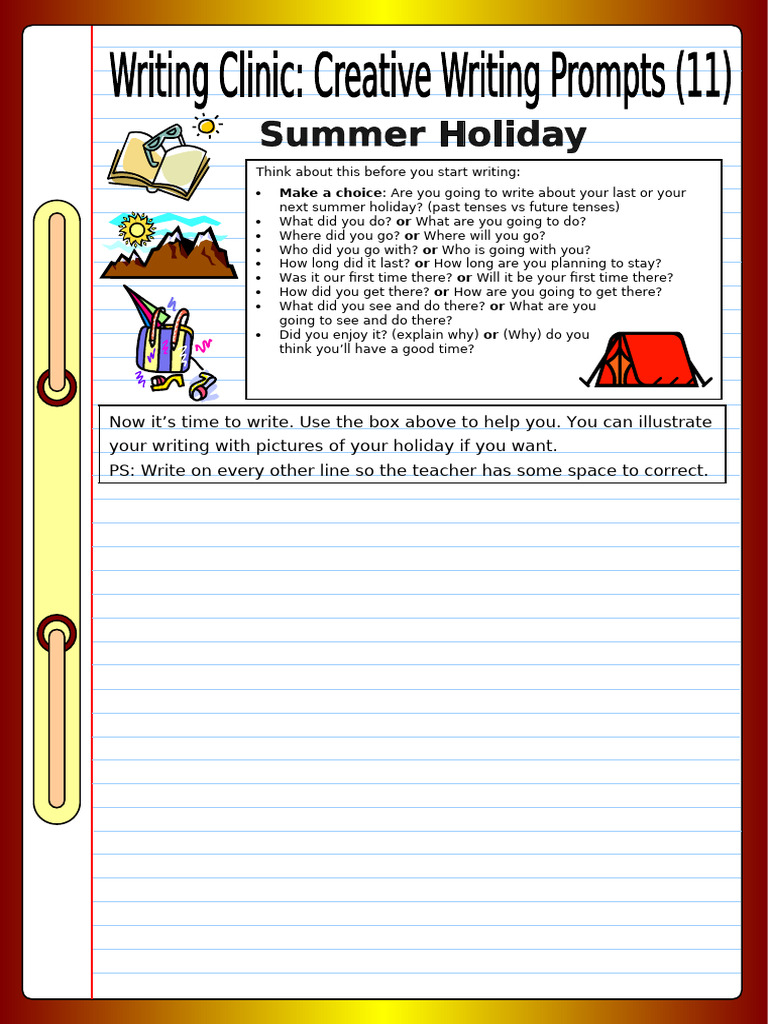 Writing Clinic Creative Writing Prompts 11 Summer Fun Activities Games ...
