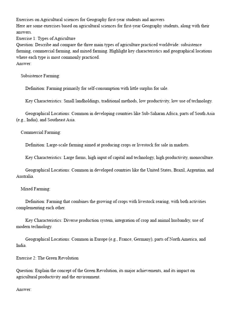 Exercises On Agricultural Sciences For Geography First | PDF | Agriculture | Environmental ...