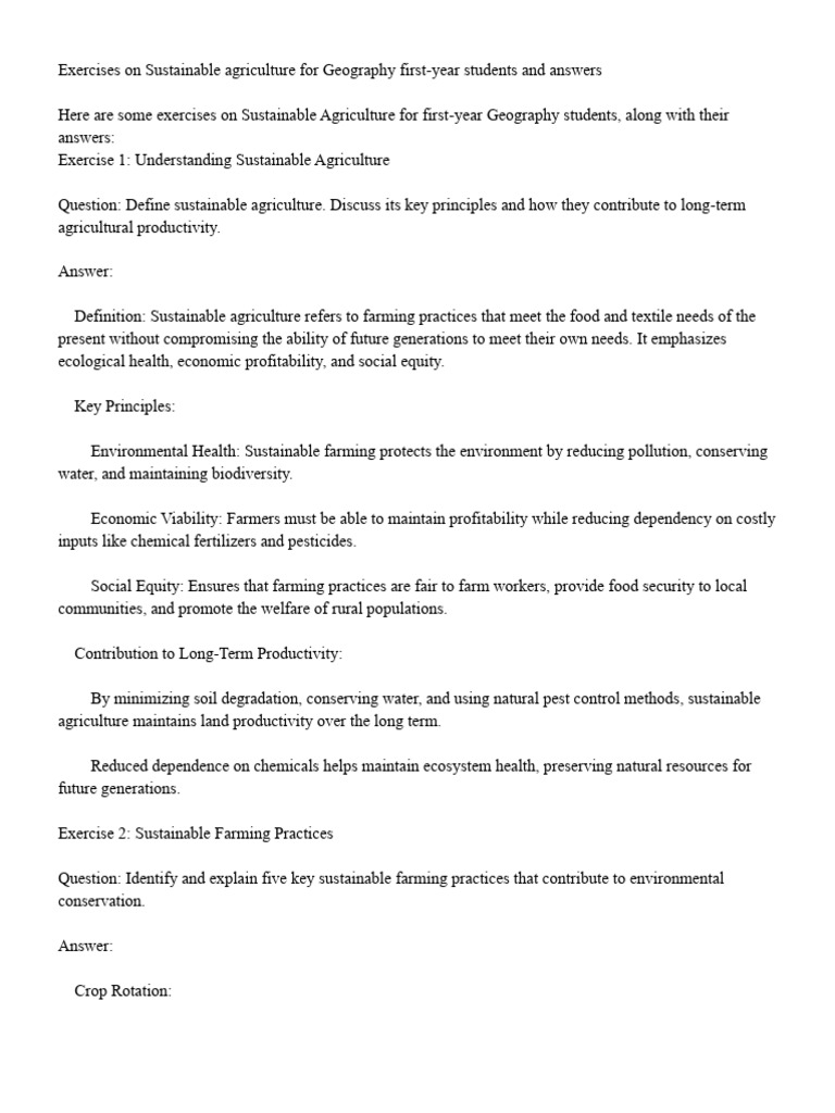 Exercises On Sustainable Agriculture For Geography First | PDF ...