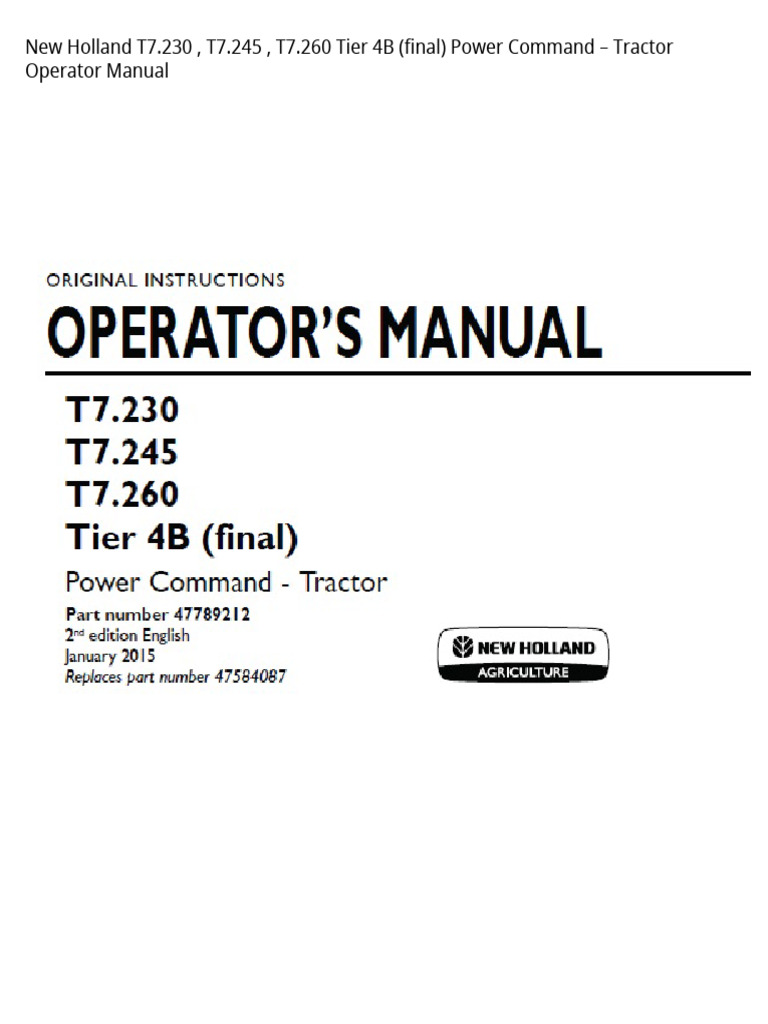 New Holland T7 230 T7 245 T7 260 Tier 4B Final Power Command Tractor ...