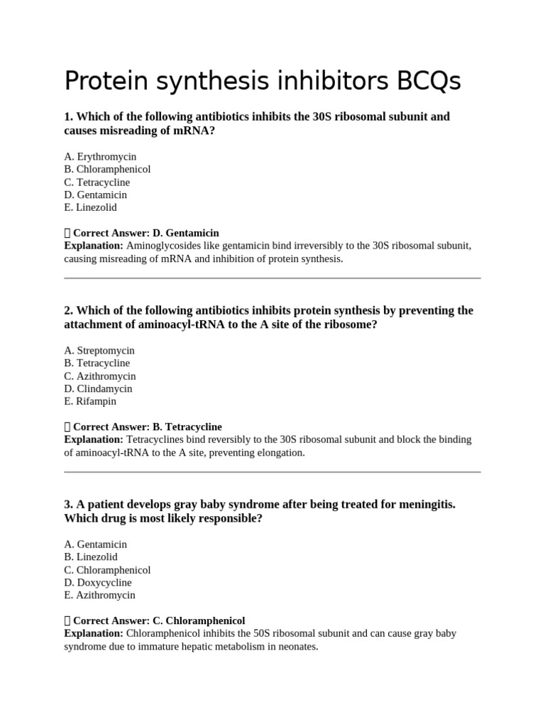 Protein Synthesis Inhibitors BCQs | PDF