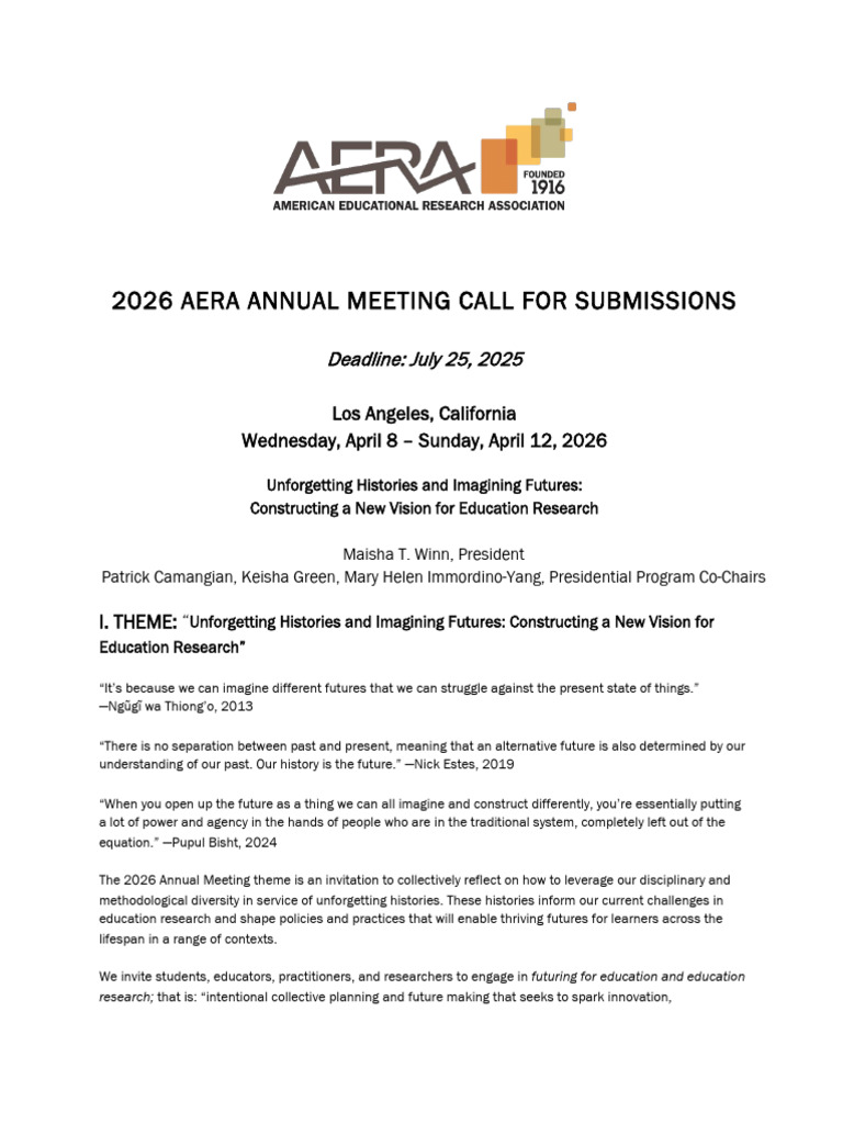 2026 AERA Annual Meeting Call for Submission_Final for Posting_6!6!25 ...