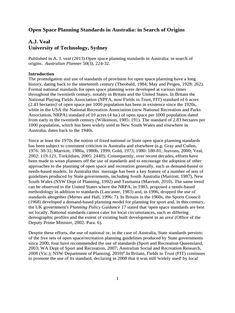 Open Space Planning Standards in Australia in Space Stations | PDF ...