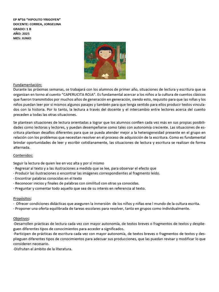 Actividades de Lectura y Escritura: Caperucita Roja | PDF | Caperucita ...