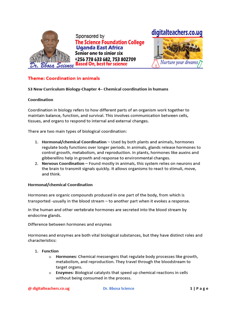 S3 New Curriculum Biology Chapter 4 - Chemical Coordination in Humans ...