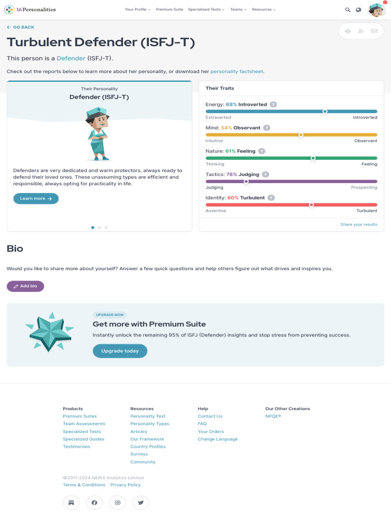 Turbulent Defender (ISFJ-T) 16personalities | PDF | Extraversion And Introversion | Psychology