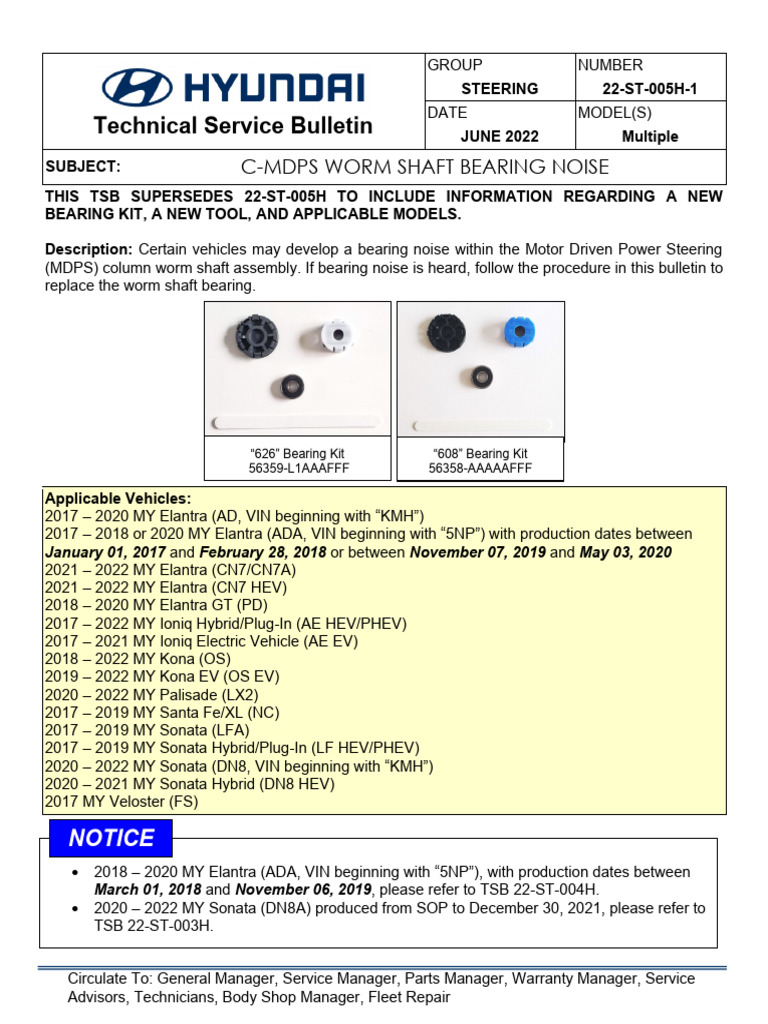 Sonata Hybrid MDPS Bearing TSB 22-ST-005H-1 | PDF | Airbag | Plug In Hybrid
