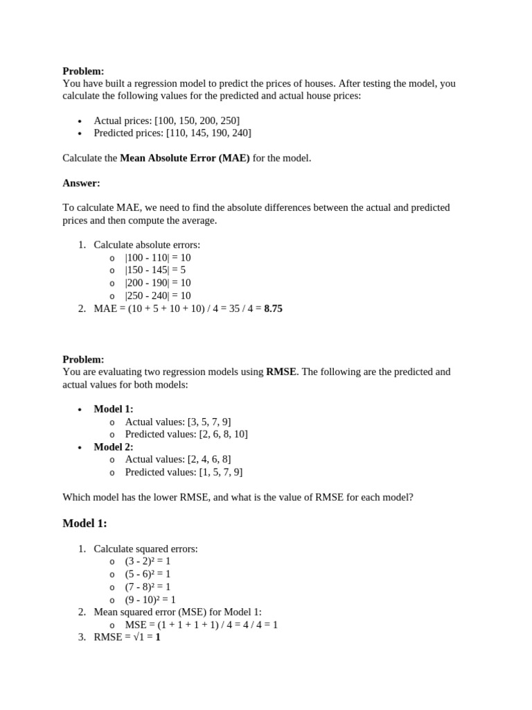 Problem:: Model 1 | PDF | Errors And Residuals | Mean Squared Error