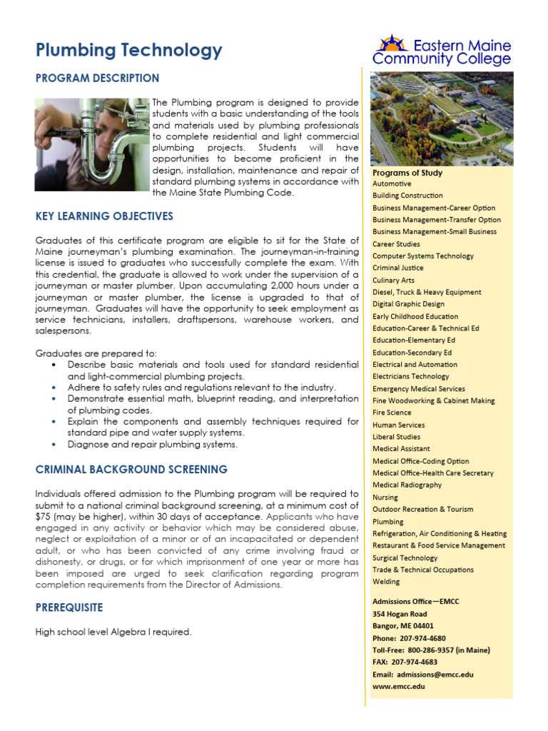 Plumbing Technology Certificate Program | PDF | Plumbing | Pipe (Fluid ...