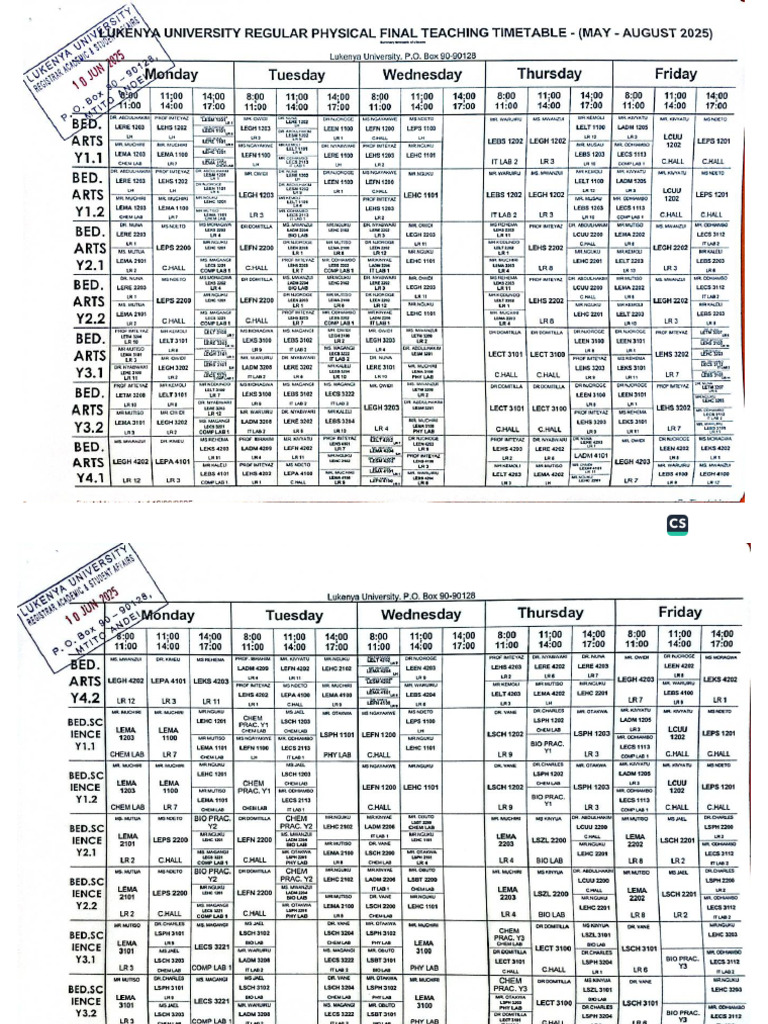 Final Regular Physical Teaching Timetable May 2025 | PDF