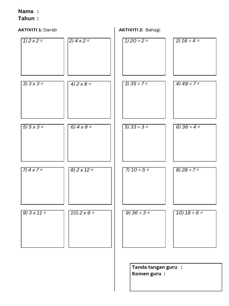 Tahun 2 Operasi Darab Dan Bahagi | PDF