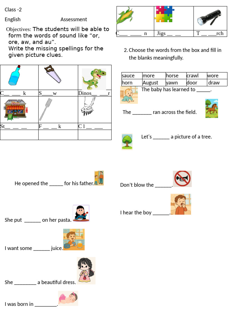 Class 2 English Spelling Assessment | PDF