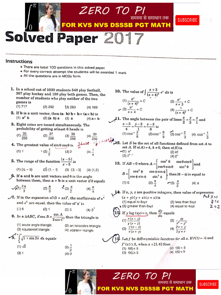 2017 Kvs PGT Math | PDF