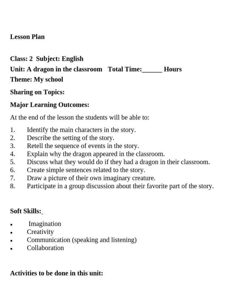 Dragon-Themed Lesson Plan for Class 2 | PDF | Adverb | Classroom