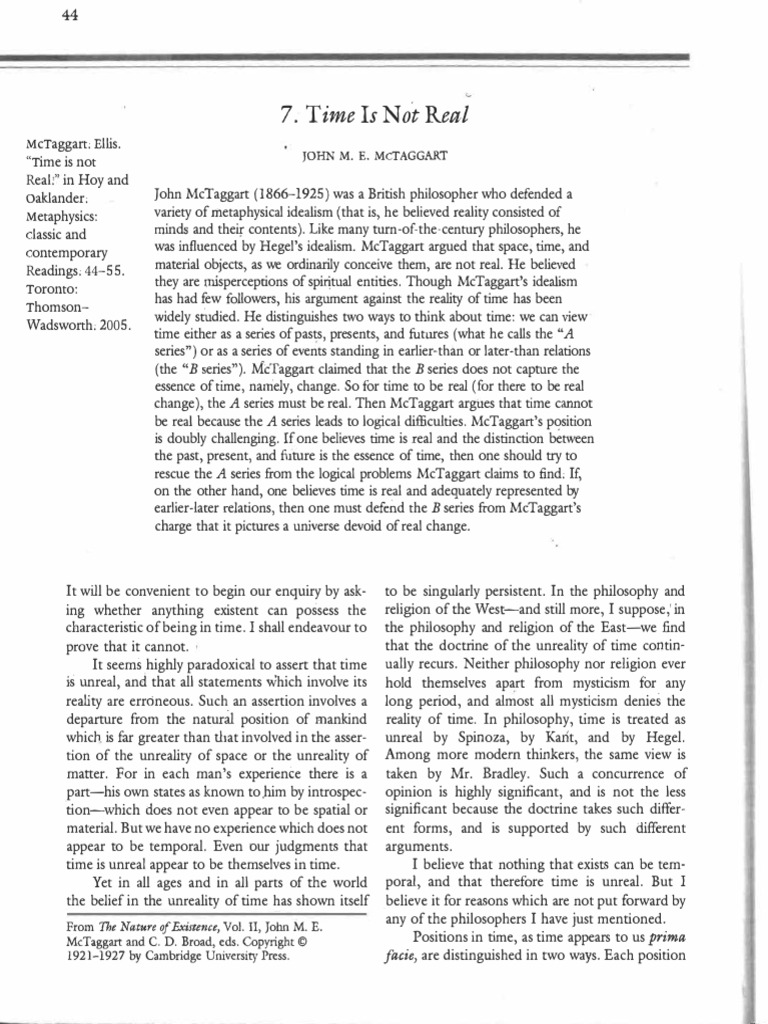 14 McTaggart Time Is Not Real | PDF | Idealism | Reality