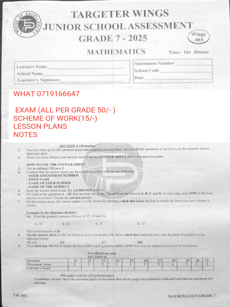 Grade 7 003 Targeter All Subjects With Marking Scheme01 - Sign | PDF