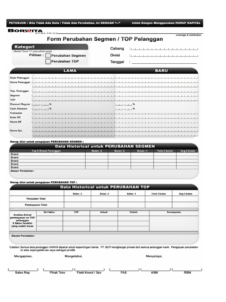 Form Manual Perubahan Segment | PDF