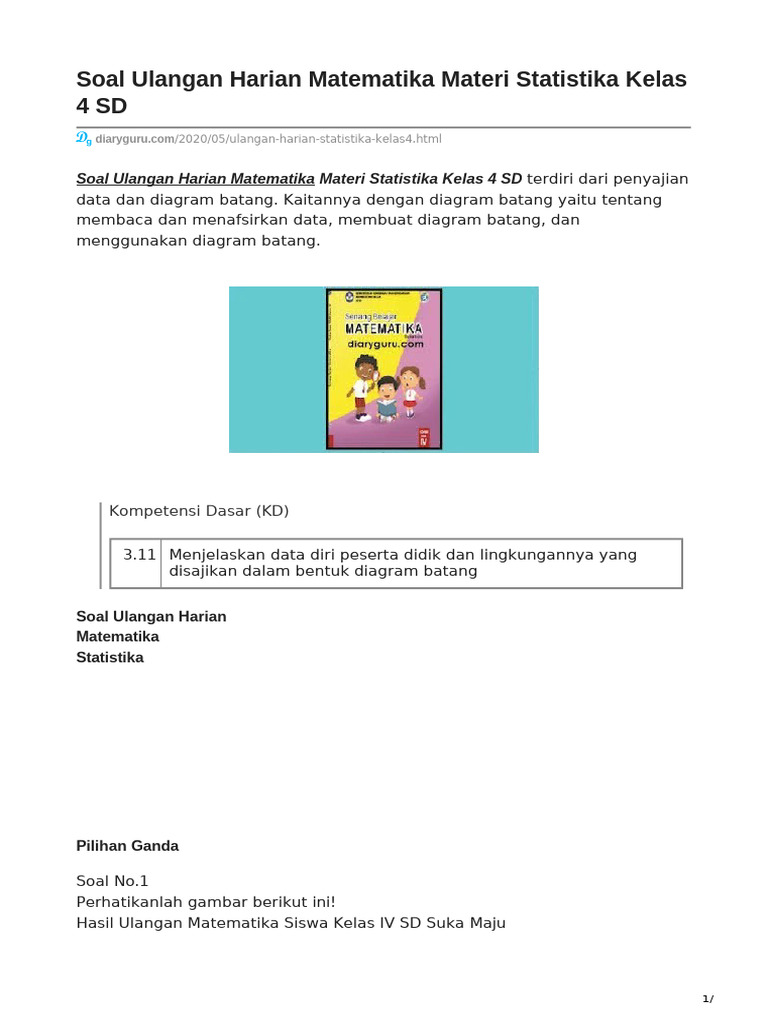 Soal Ulangan Statistika Kelas 4 SD | PDF