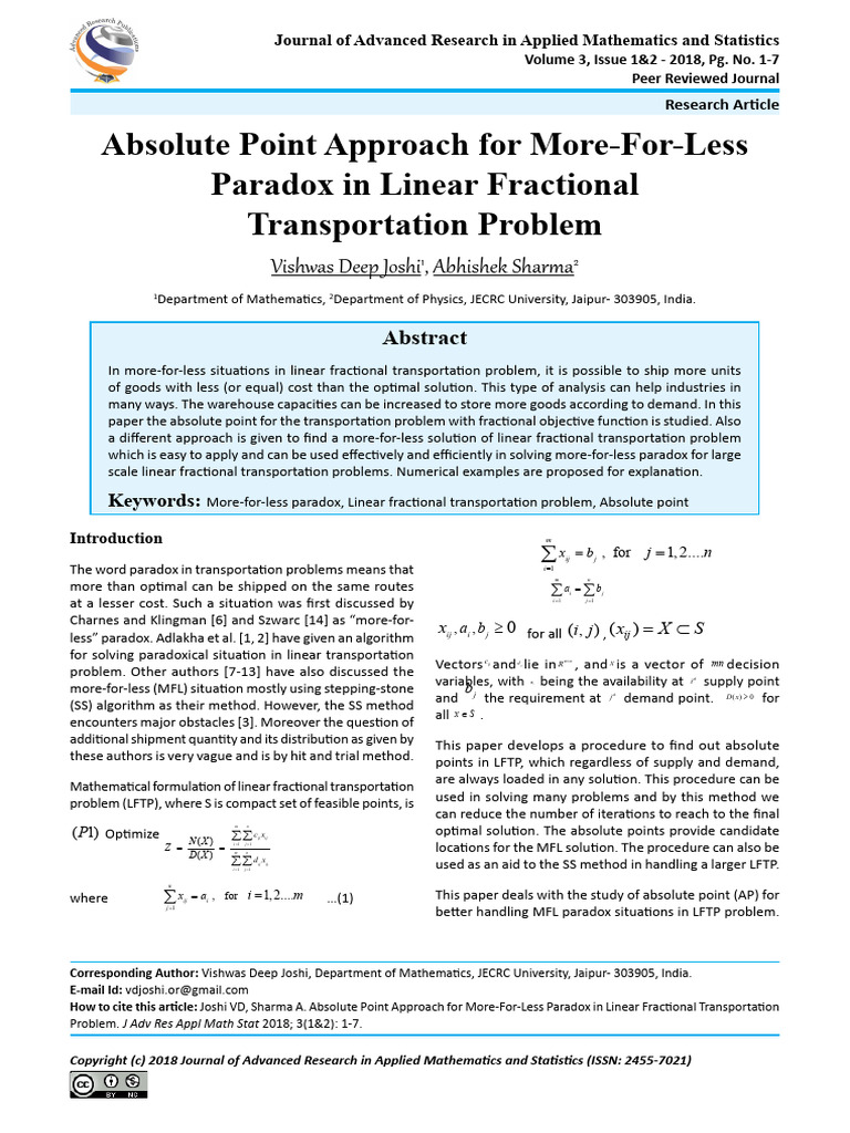 Absolute Point Approach For More-For-Less Paradox in Linear Fractional Transportation Problem ...