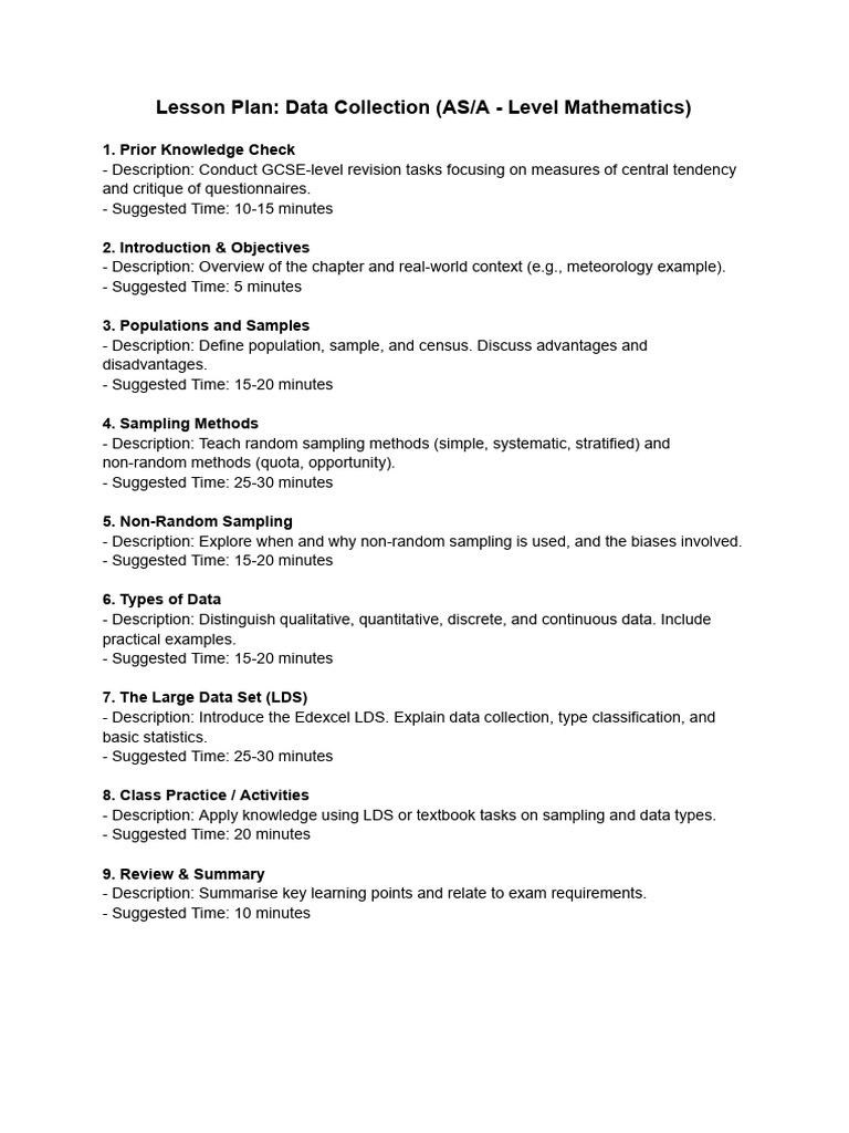 Lesson Plan Statistics | PDF