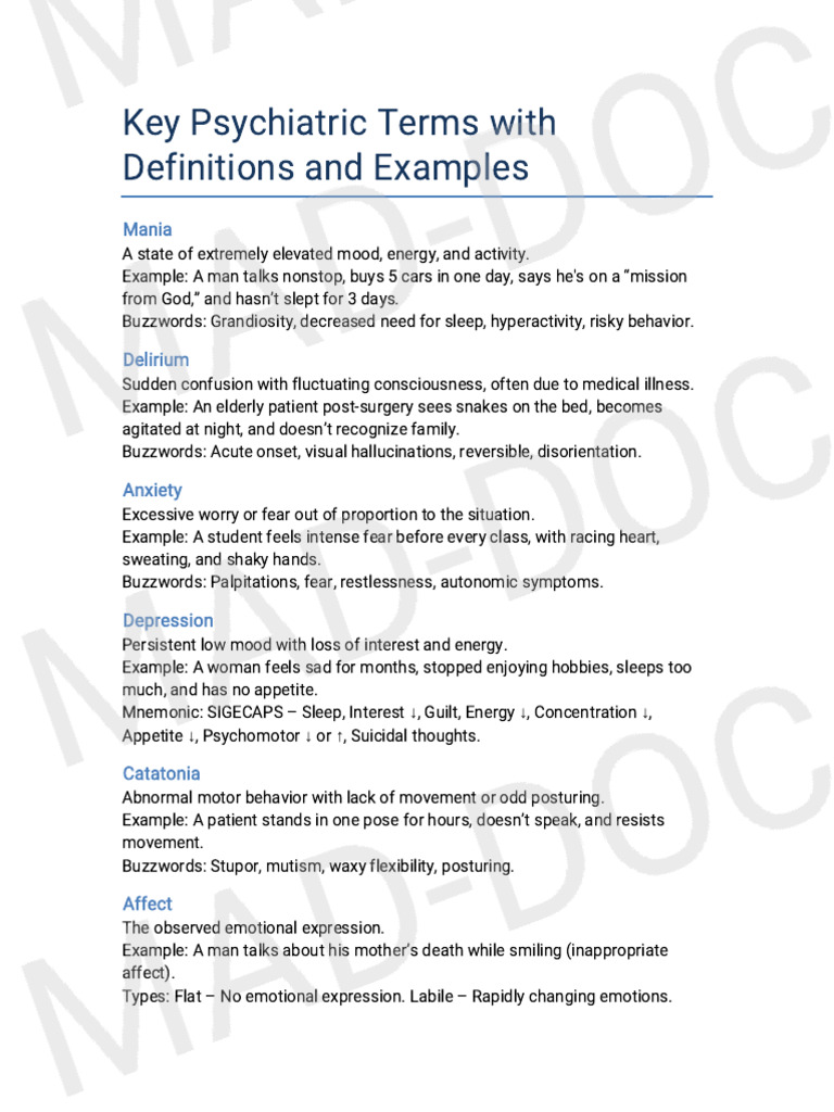 Psychiatric Terms Final MBBS | PDF | Hallucination | Psychology