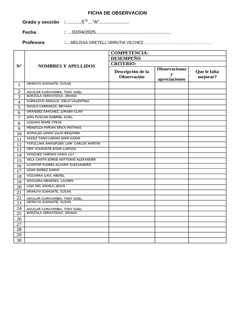 Ficha de Observacion | PDF