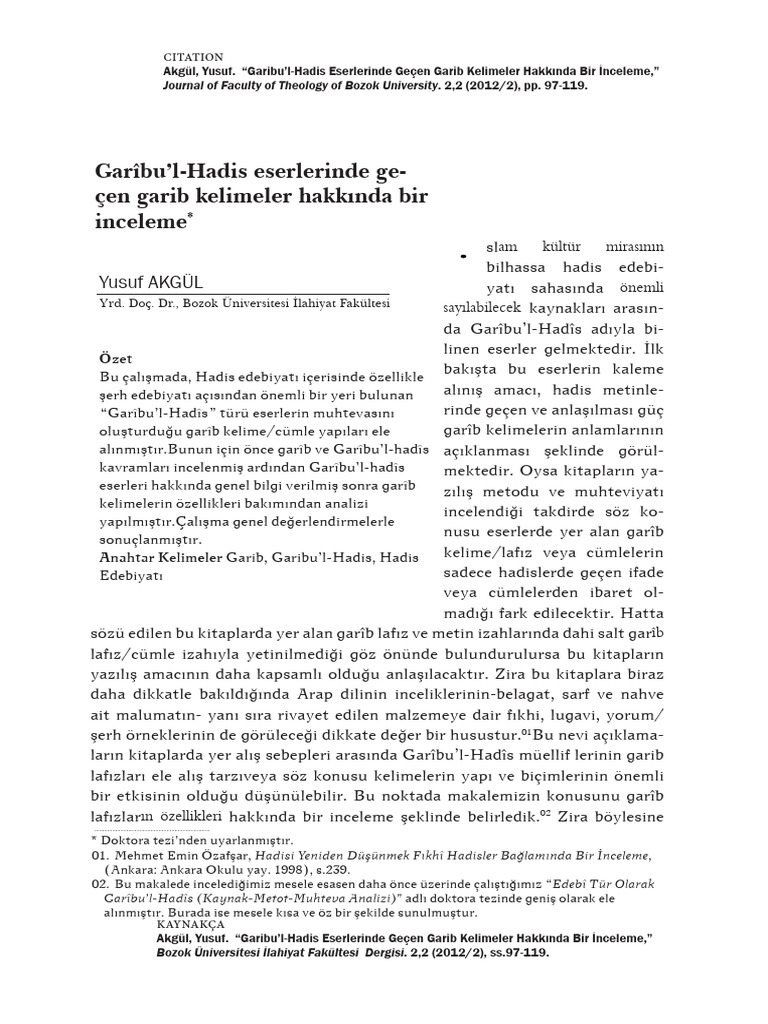 Garibu - L-Hadis Eserlerinde Ge - en Garib Kelimeler Hakk - Nda Bir - Nceleme (#240227) - 208678 ...