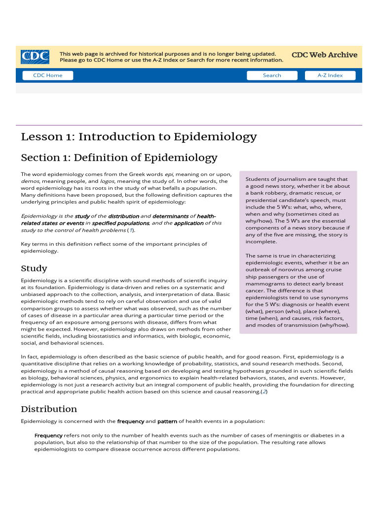 Principles of Epidemiology - Lesson 1 - Section 1 | PDF | Epidemiology | Medical Diagnosis