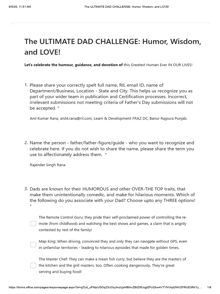 Celebrate Dad: Humor and Wisdom Challenge | PDF | Behavioural Sciences ...