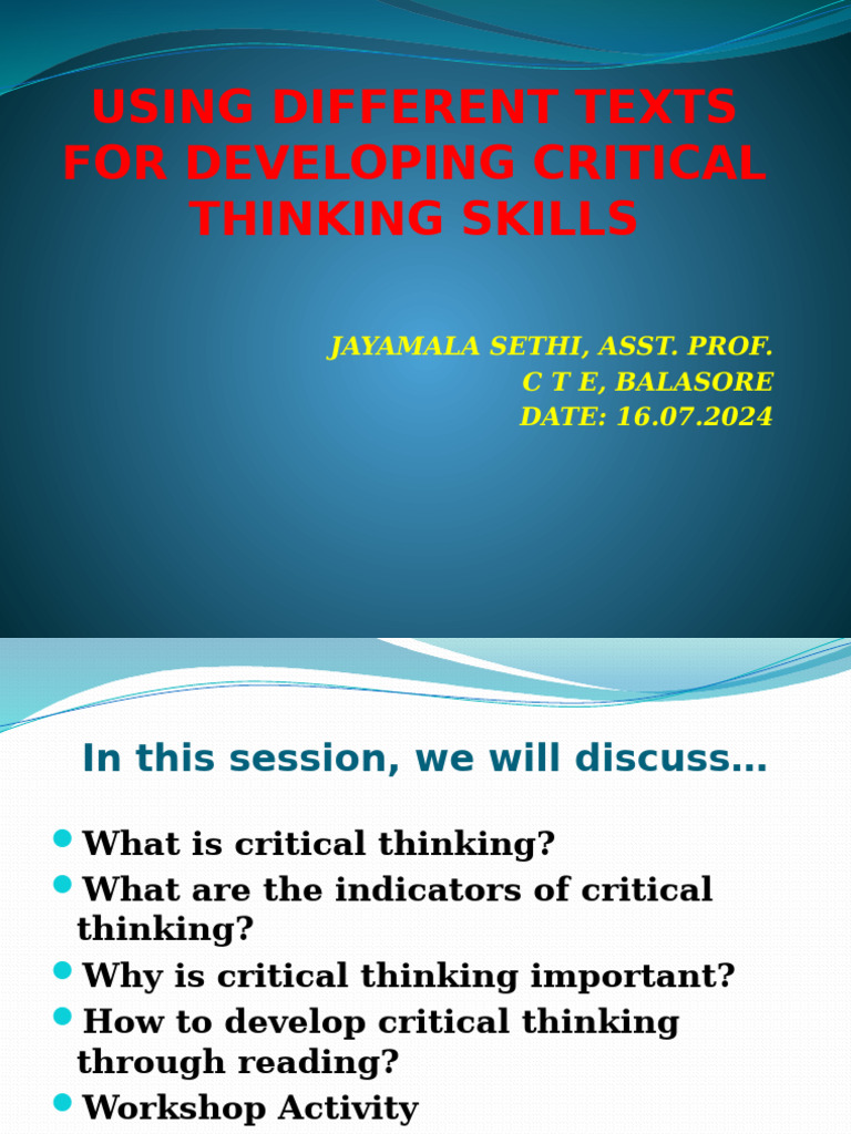 Using Different Texts For Developing Critical Thinking Skills | PDF | Critical Thinking | Thought