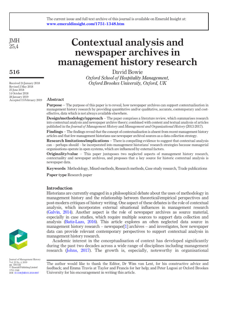 10 1108 - JMH 01 2018 0007 | PDF | Methodology | Qualitative Research