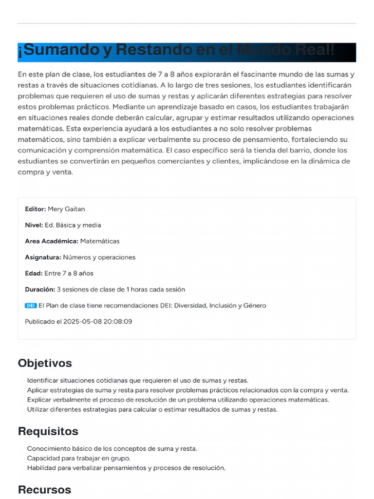 ¡Sumando Y Restando en El Mundo Real! | PDF