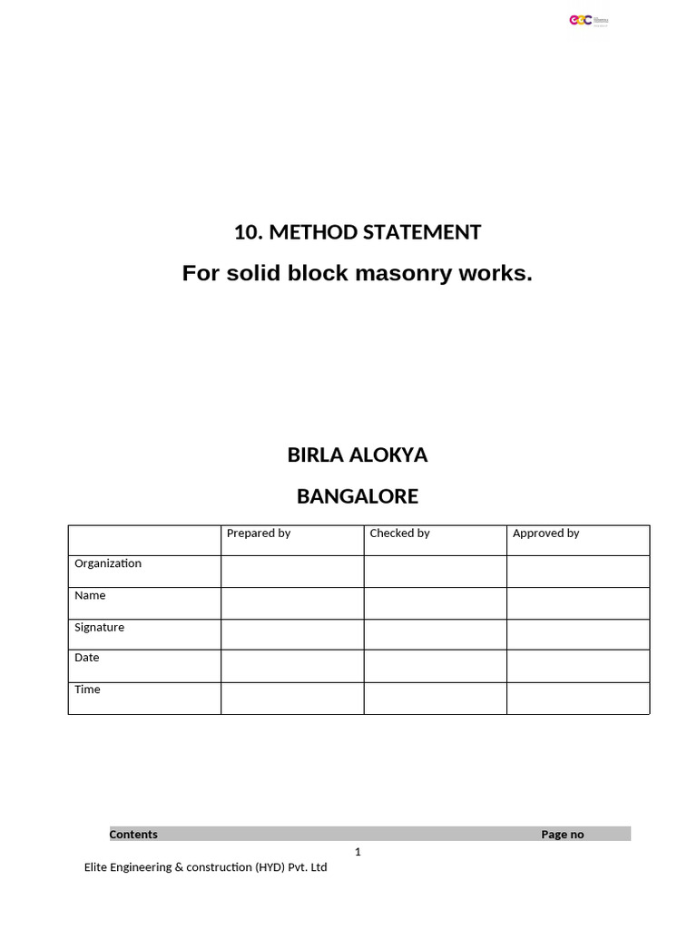 Method Statement for Solid Block Work | PDF | Concrete | Building ...