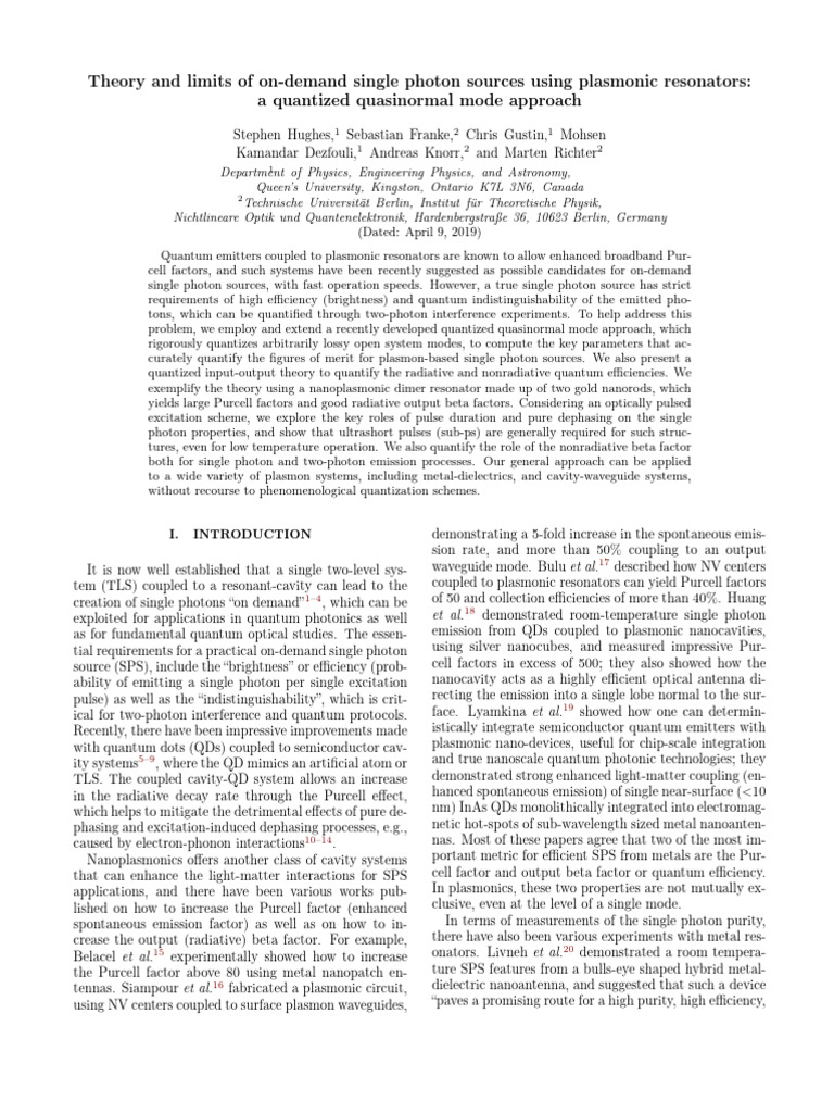 Theory and Limits of On-Demand Single Photon Sources Using Plasmonic Resonators-1236128366634 ...