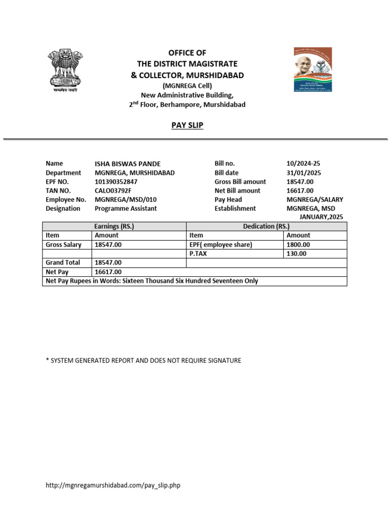 MGNREGA Pay Slips for January 2025 | PDF | Salary | Economies