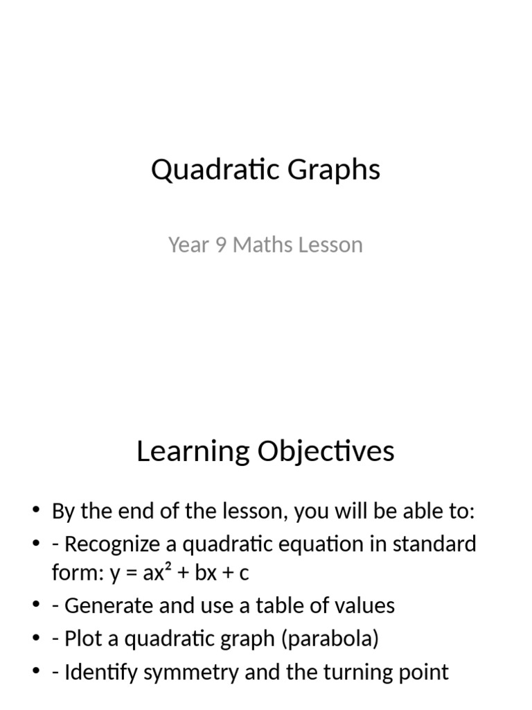 Quadratic Graphs Year9 Lesson | PDF