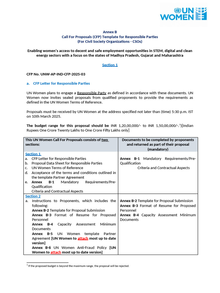 Section 1: Annex B Call For Proposals (CFP) Template For Responsible ...