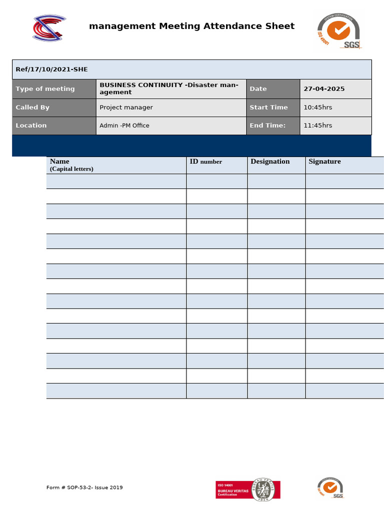 Meeting Attendace Sheet | PDF